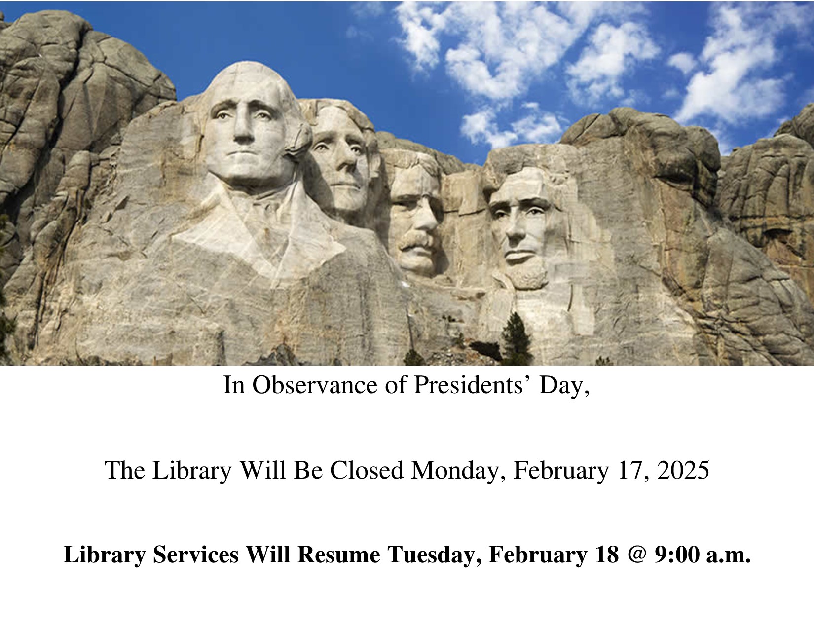 PRESIDENTS' DAY 2025 - Carnegie Public Library
